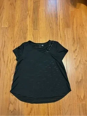 new directions | Tops | New Directions Black Sheer Stripe Laceup Top ...